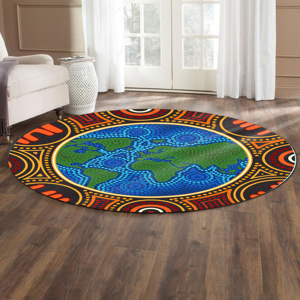 Australia Aboriginal Round Rug - Indigenous Globe dot art Round Rug