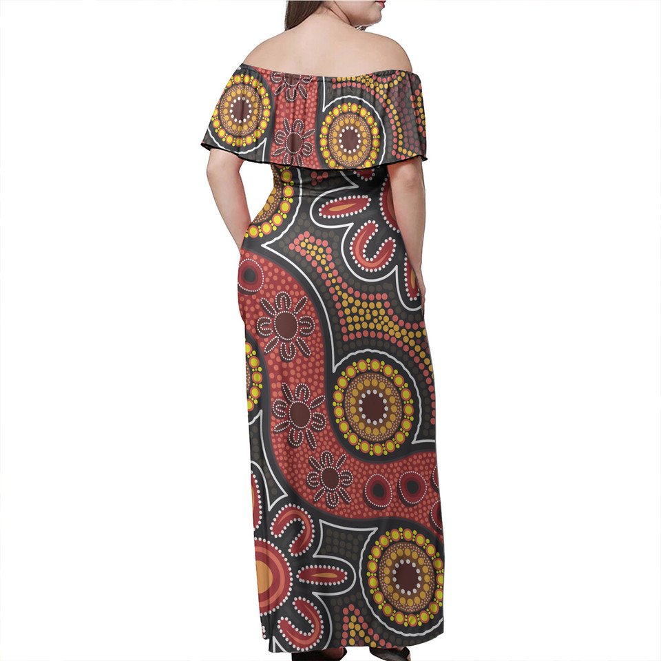 Australia Aboriginal Off Shoulder Long Dress - Red Flower Aboriginal ...