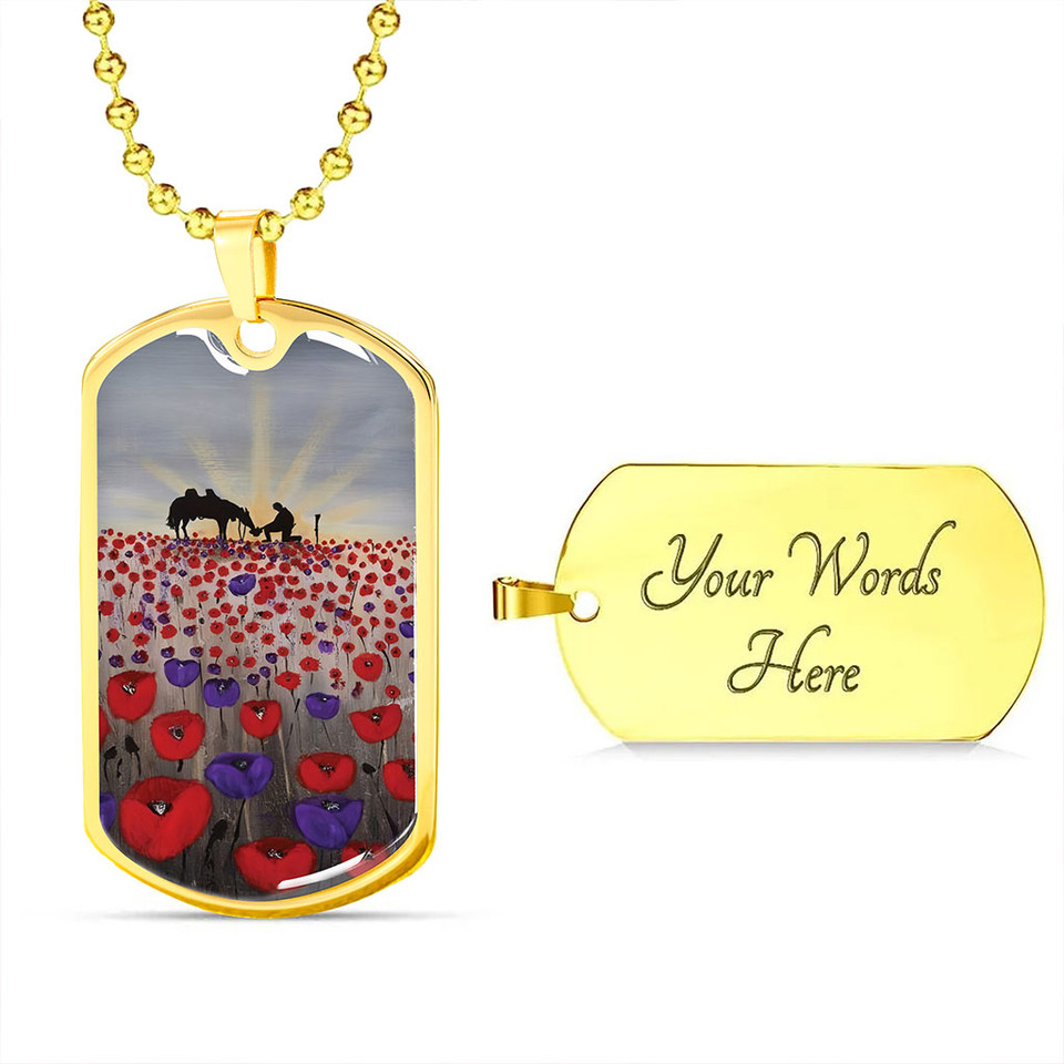 Australia Anzac Day Dog Tag Poppy Red And Purple Flower Anzac Design