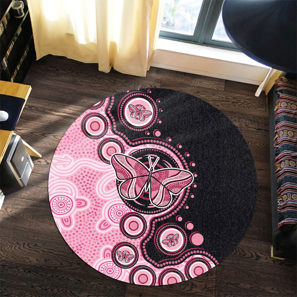 Australia Round Rug Indigenous Butterfly Aboriginal Dot Arts