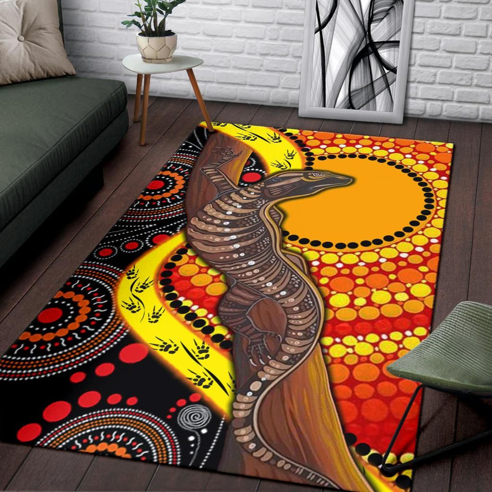Australia Area Rug - Australian Aboriginal Dot Painting Sun and Lizard