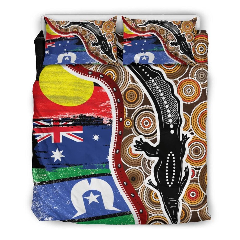 Australia Bedding Set - Australian Aboriginal Crocodile With NAIDOC Flags