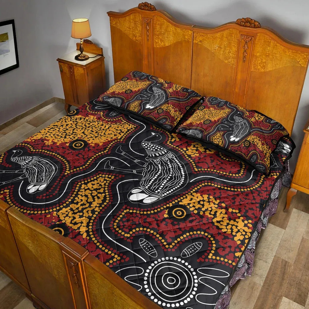Australia Aboriginal Quilt Bed Set - Indigenous Symbol Emu Ver 1