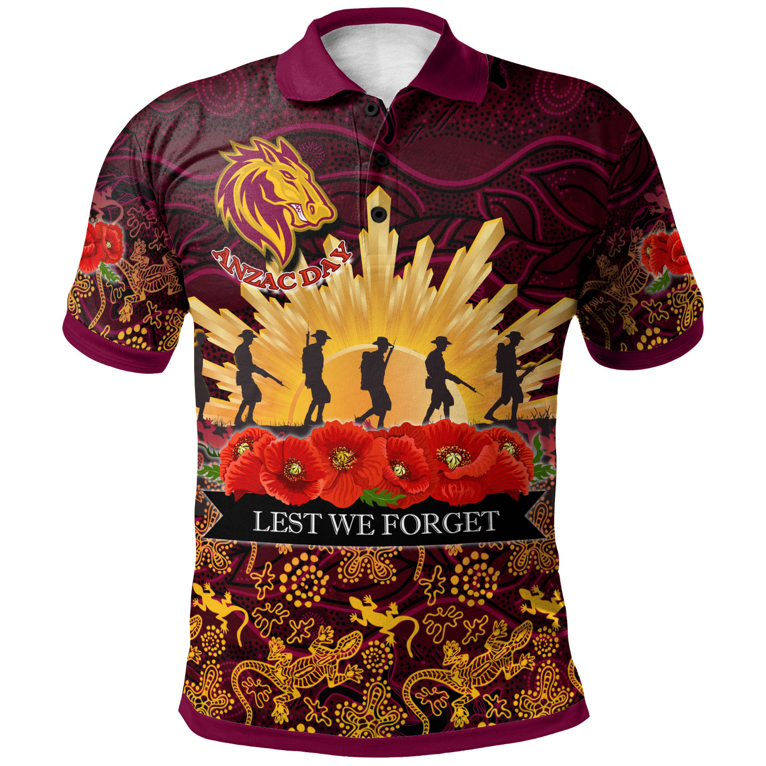 Brisbane Broncos Polo Shirt - Anzac Broncos Animals In Aboriginal ...