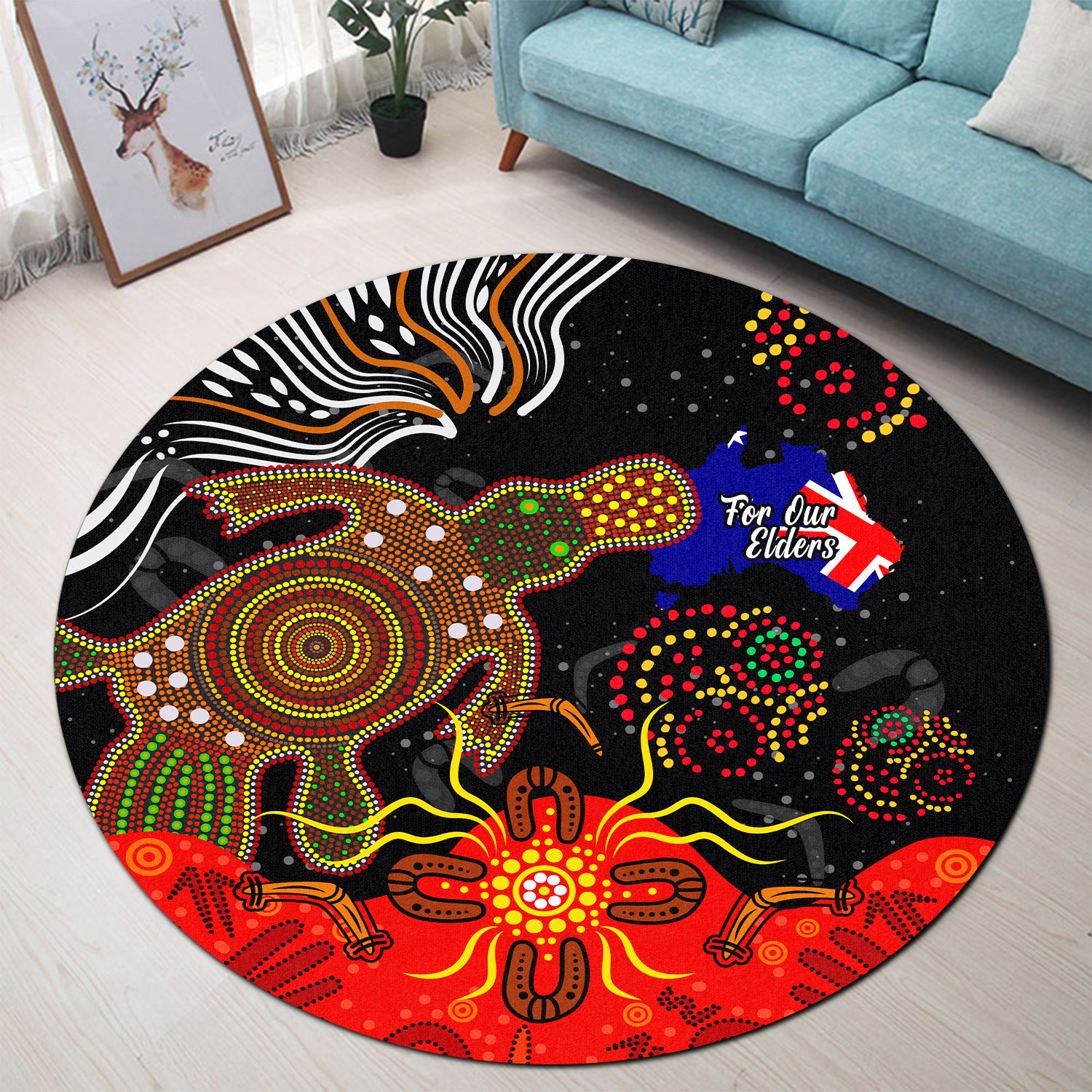 Australia Aboriginal Round Rug - Naidoc with Australia Flag and ...
