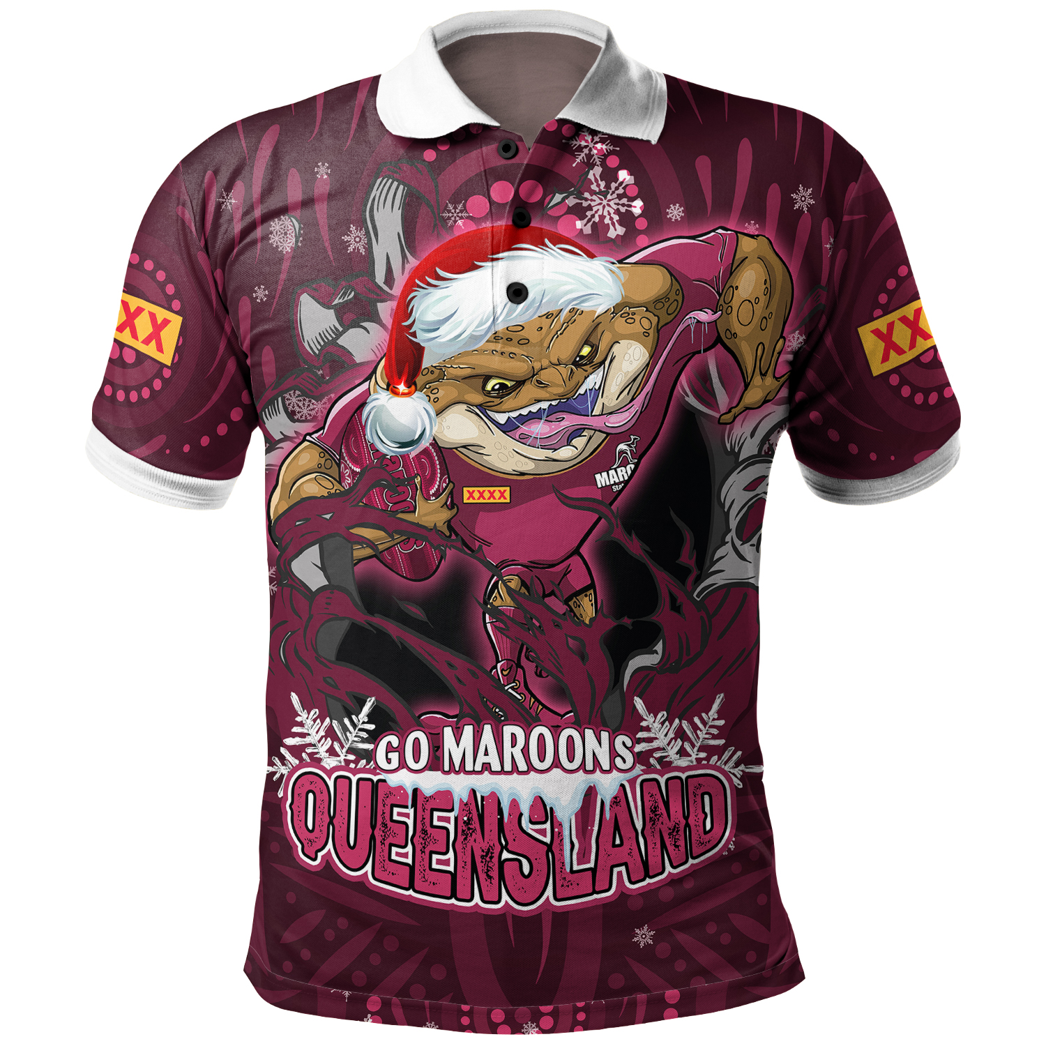 Queensland Maroons Christmas Polo Shirt - Custom Maroons Cane Toad ...
