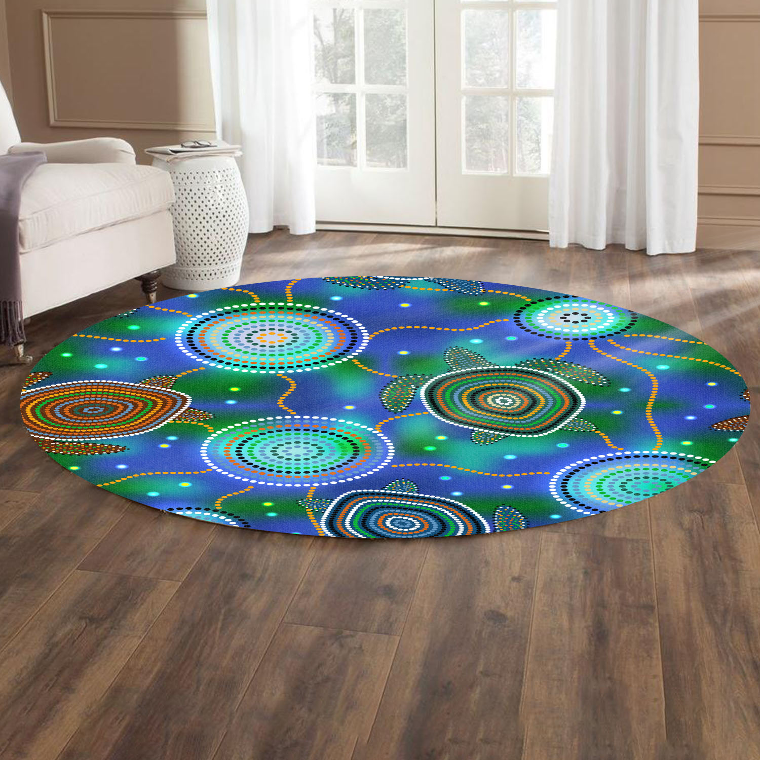 Australia Aboriginal Inspired Round Rug - Aboriginal Sea Turtles And ...