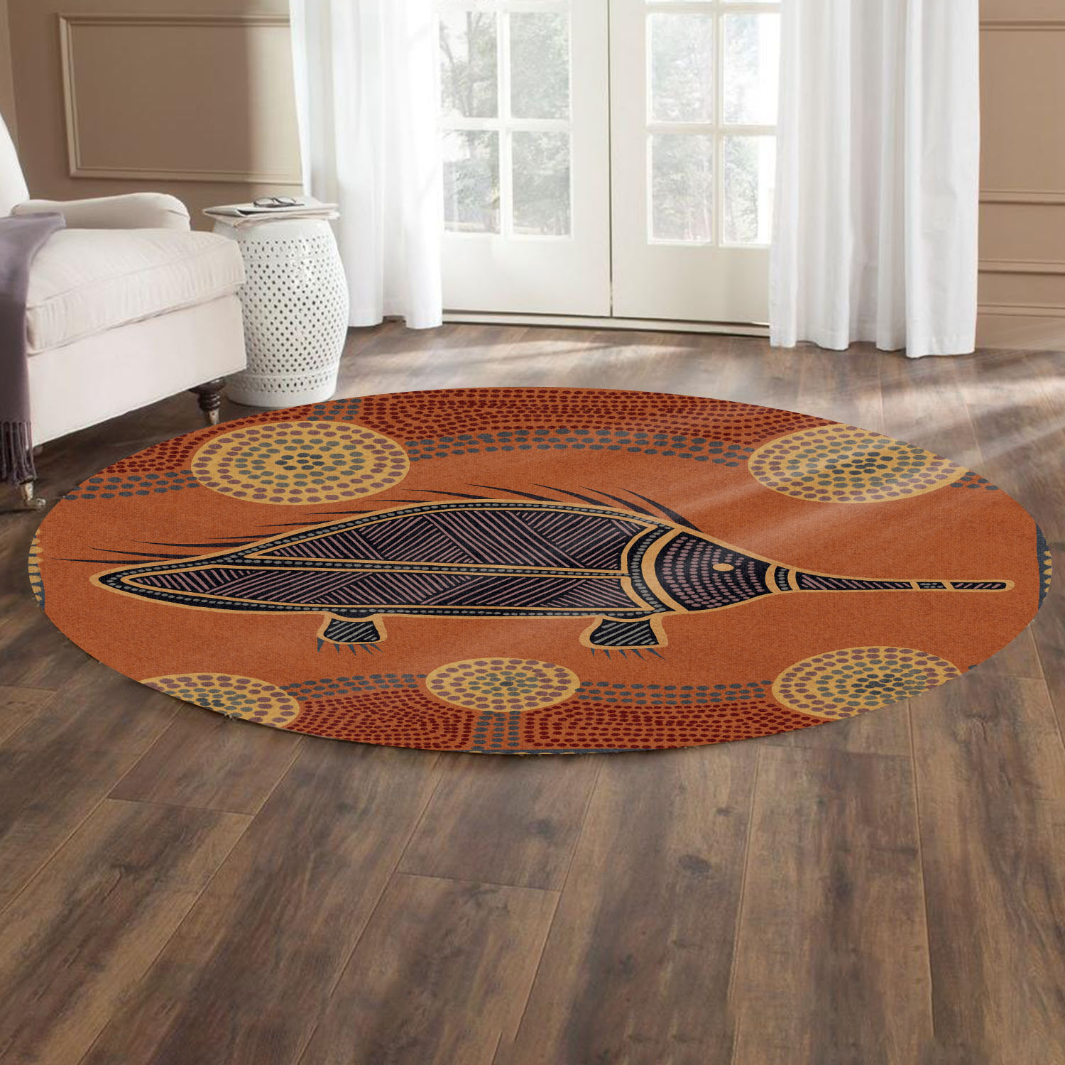 Australia Aboriginal Inspired Round Rug - Echidna Aboriginal Styled Dot ...