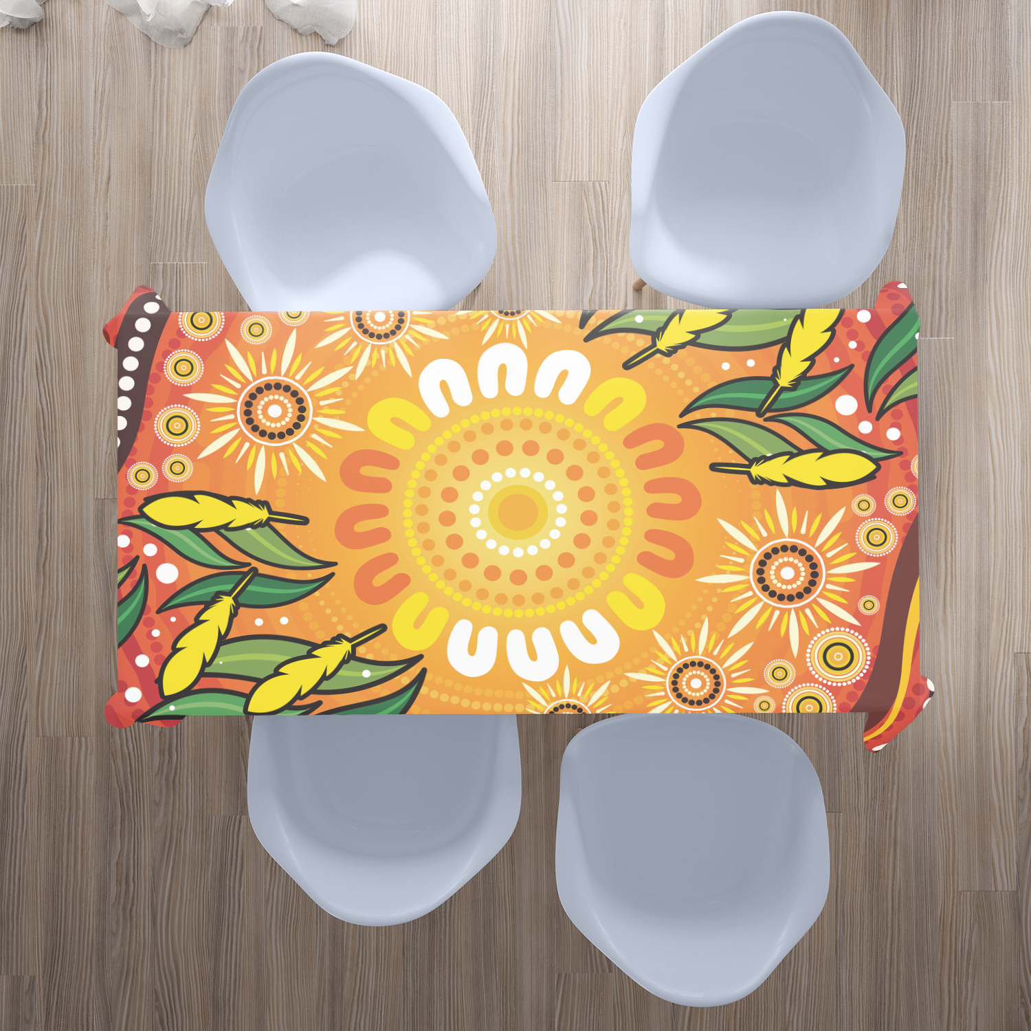 Australia Aboriginal Inspired Tablecloth - Leaf Aboriginal Art Background