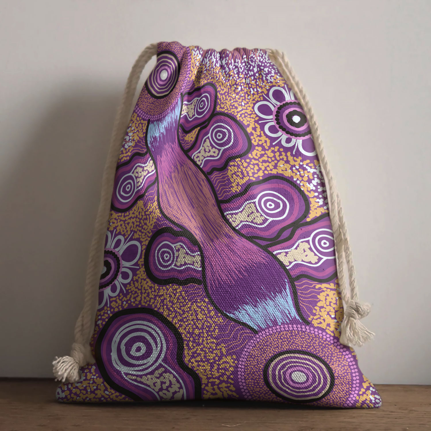 Australia Aboriginal Drawstring Bag - Purple Aboriginal design in ...