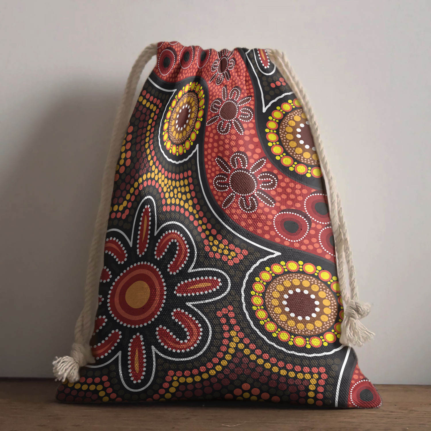 Australia Aboriginal Drawstring Bag - Red Flower Aboriginal Art Orange ...