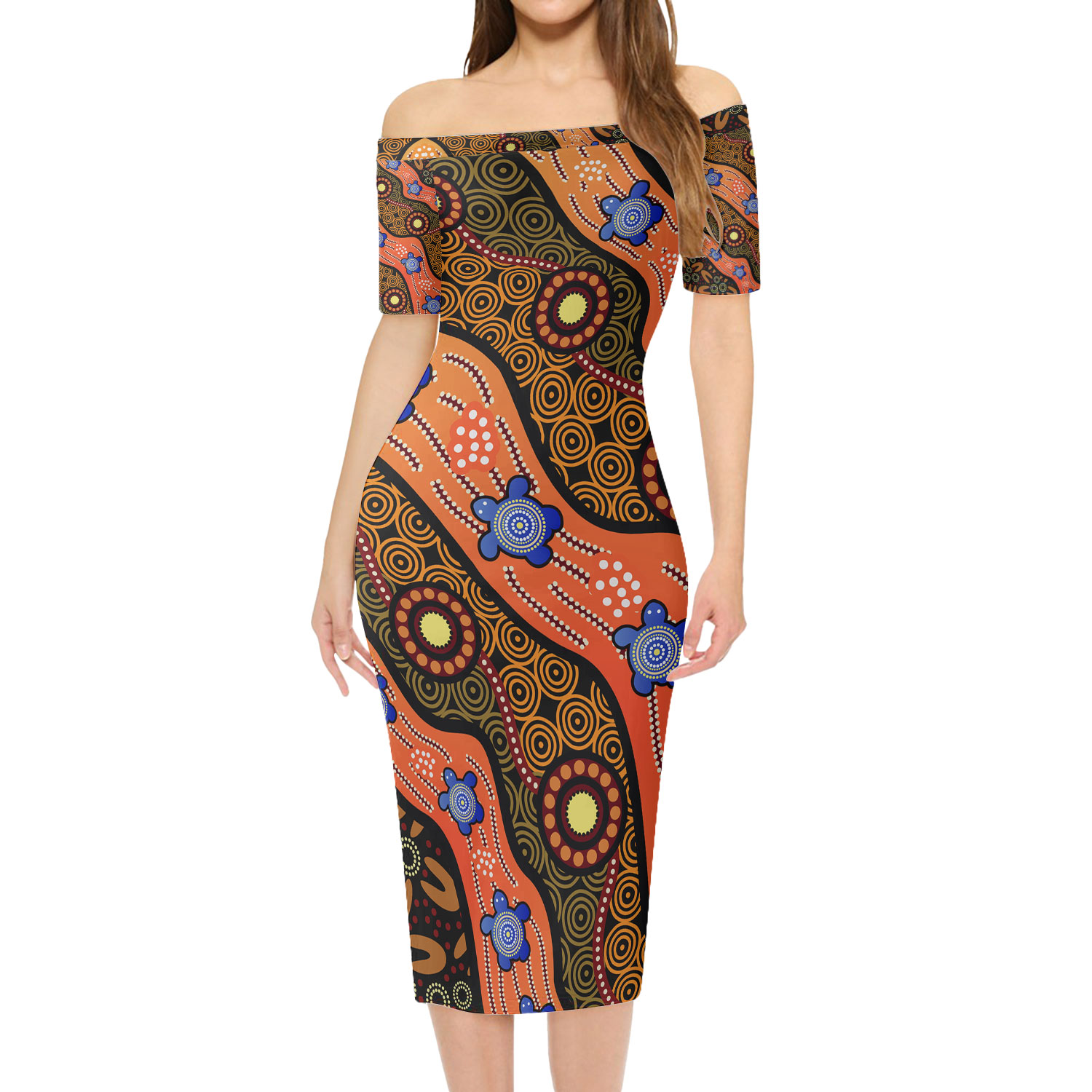 Australia Aboriginal Short Sleeve Off Shoulder Lady Dress - Aboriginal ...
