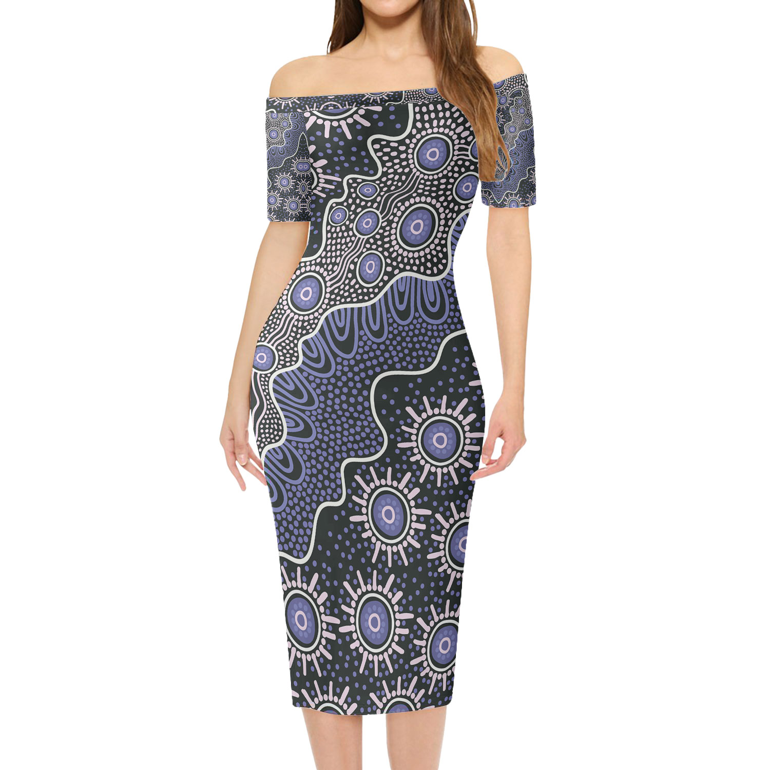Australia Aboriginal Short Sleeve Off Shoulder Lady Dress - Purple ...