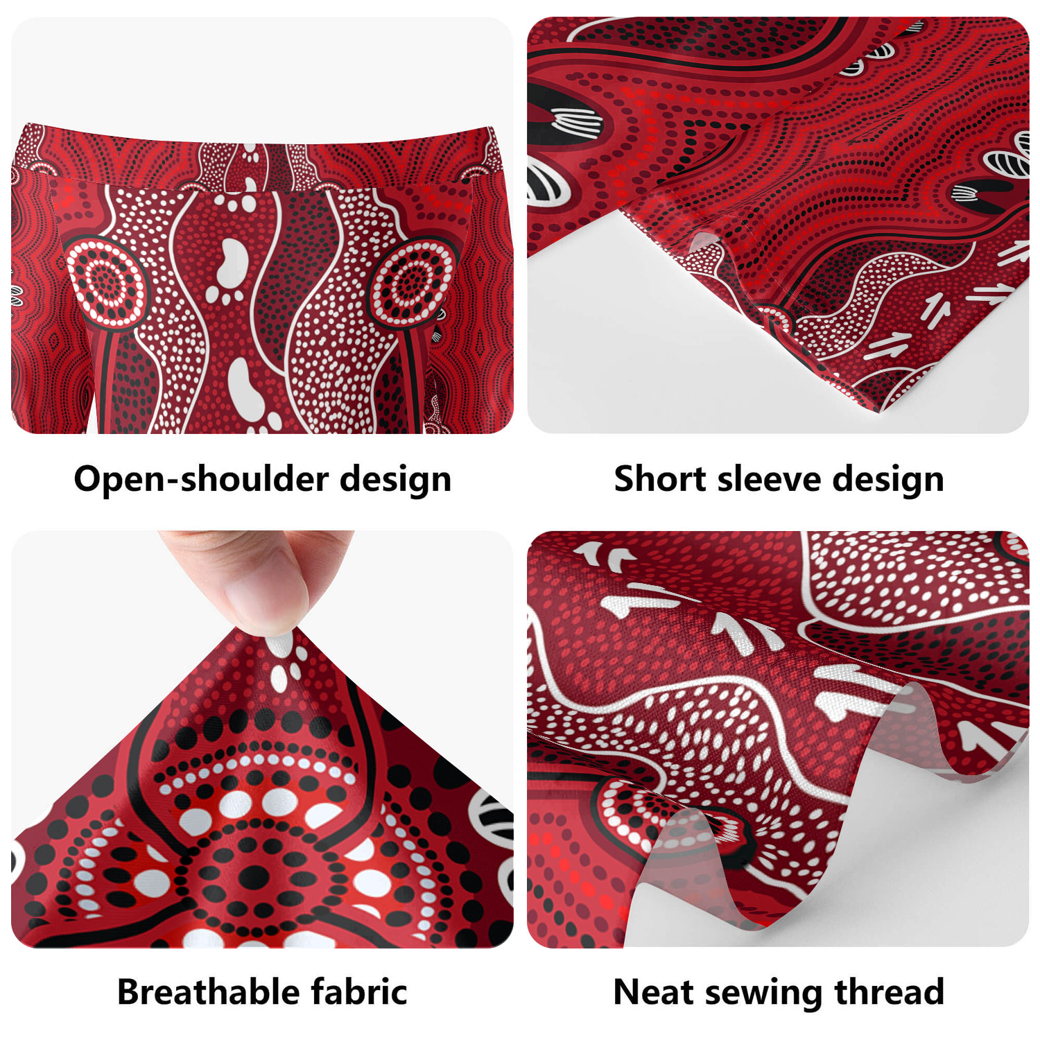 Australia Aboriginal Short Sleeve Off Shoulder Lady Dress - Red ...