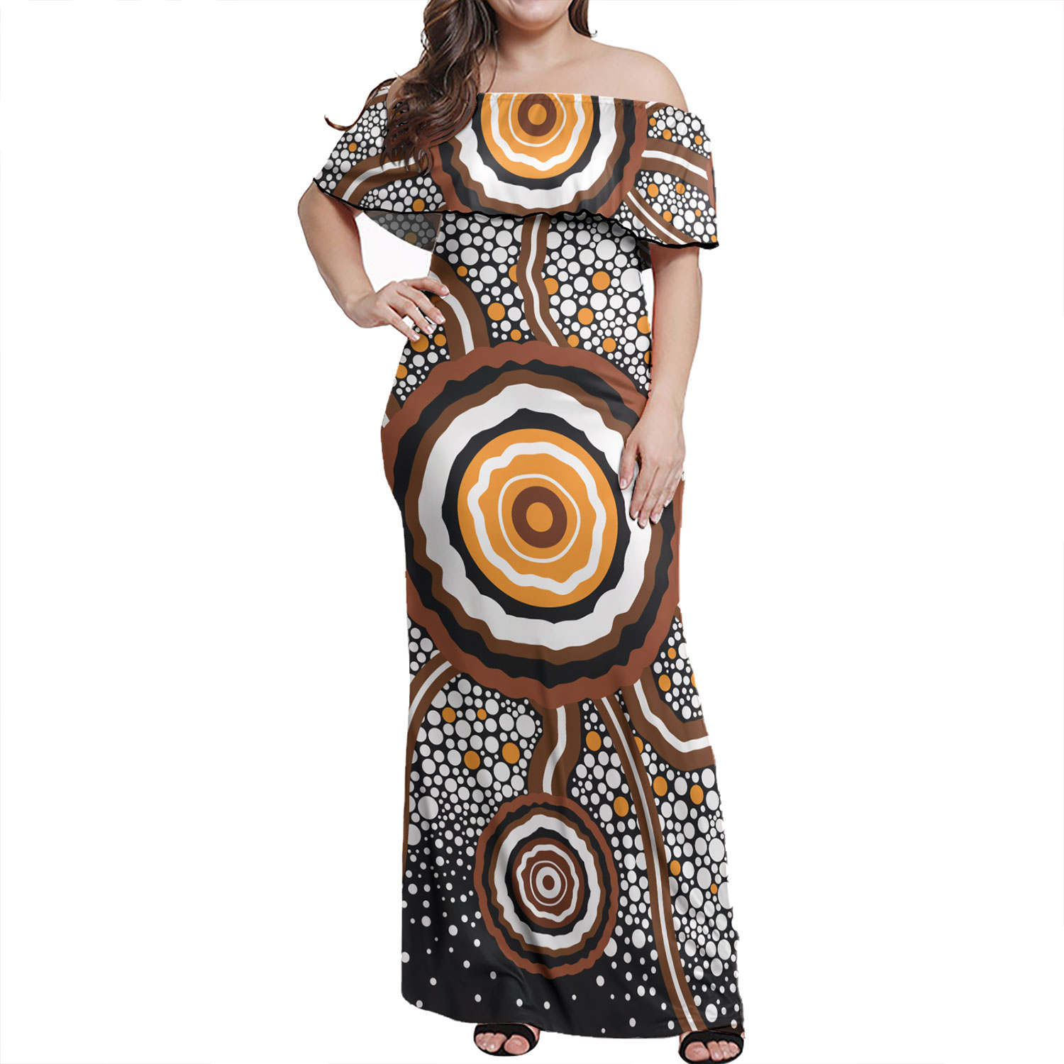 Australia Aboriginal Off Shoulder Long Dress - Aboriginal dot art ...