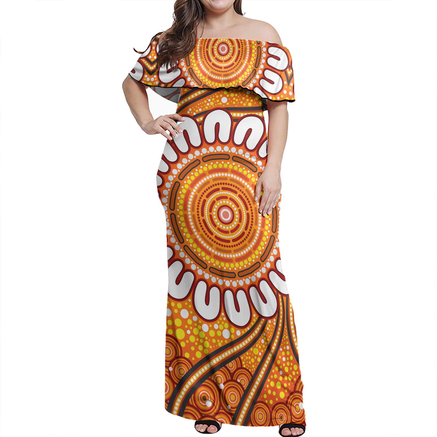 Australia Aboriginal Off Shoulder Long Dress - Aboriginal style of dot ...