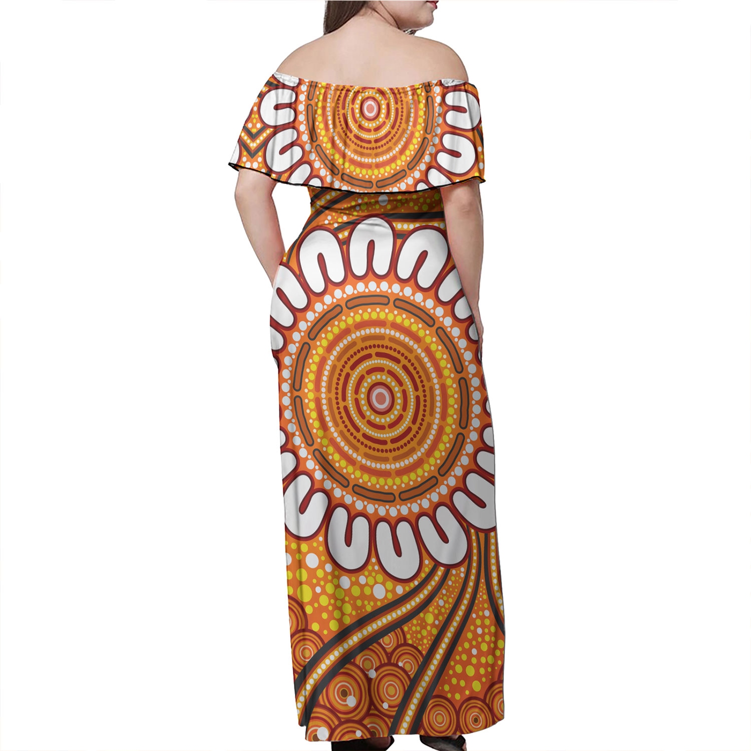 Australia Aboriginal Off Shoulder Long Dress - Aboriginal style of dot ...