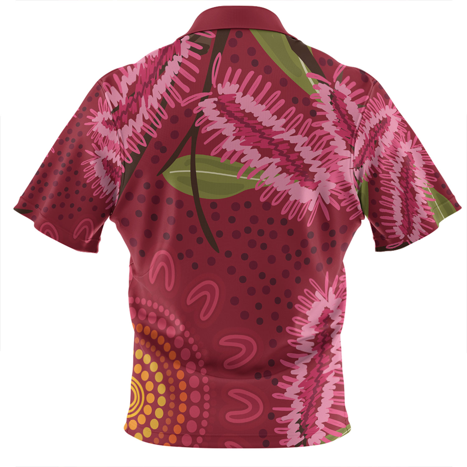 Australia Flowers Aboriginal Zip Polo Shirt - Pink Bottle Brush Flora ...