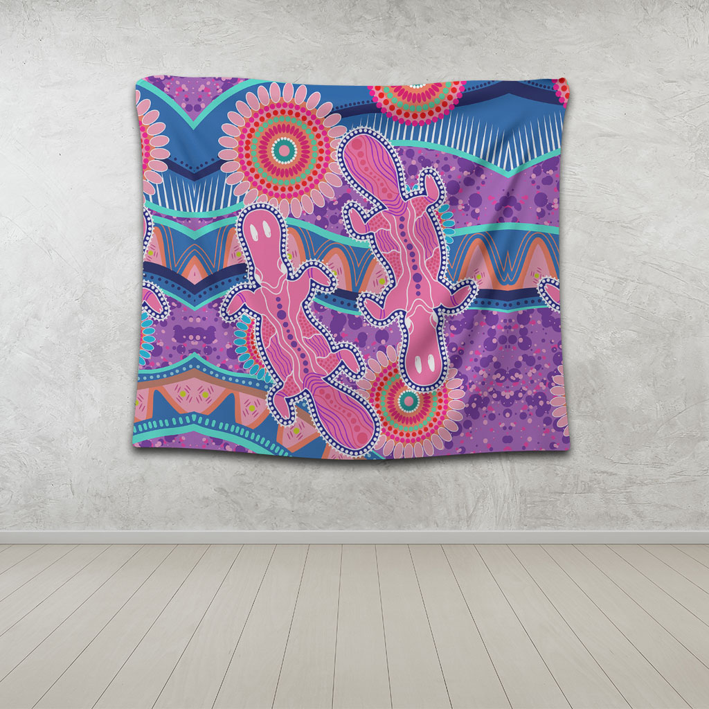 Australia Animals Platypus Aboriginal Tapestry - Pink Platypus With ...