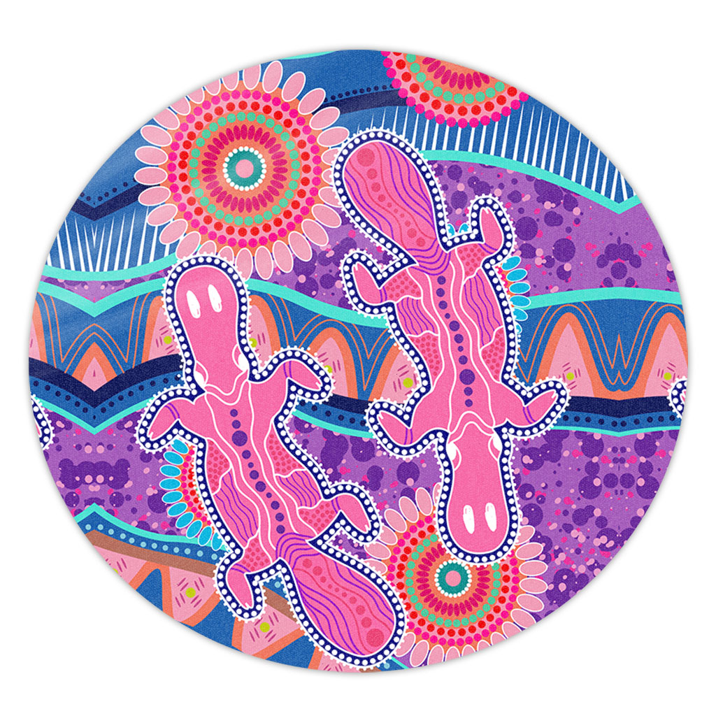 Australia Animals Platypus Aboriginal Round Rug - Pink Platypus With ...