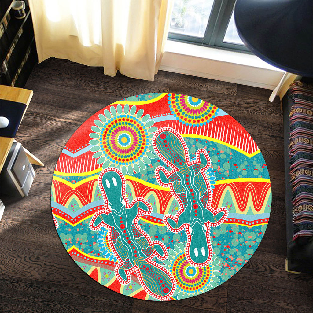 Australia Animals Platypus Aboriginal Round Rug - Green Platypus With ...