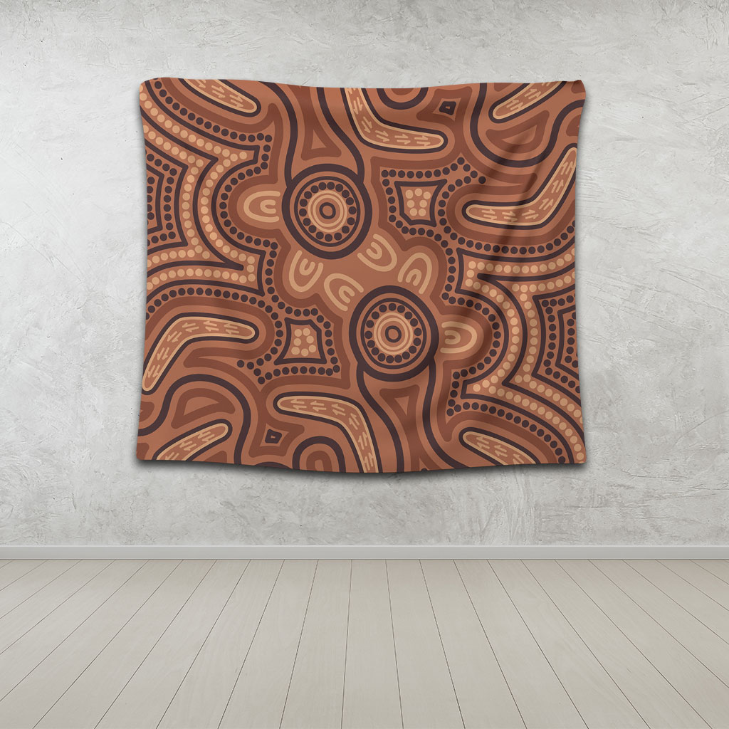 Australia Dot Painting Inspired Aboriginal Tapestry - Brown Aboriginal ...