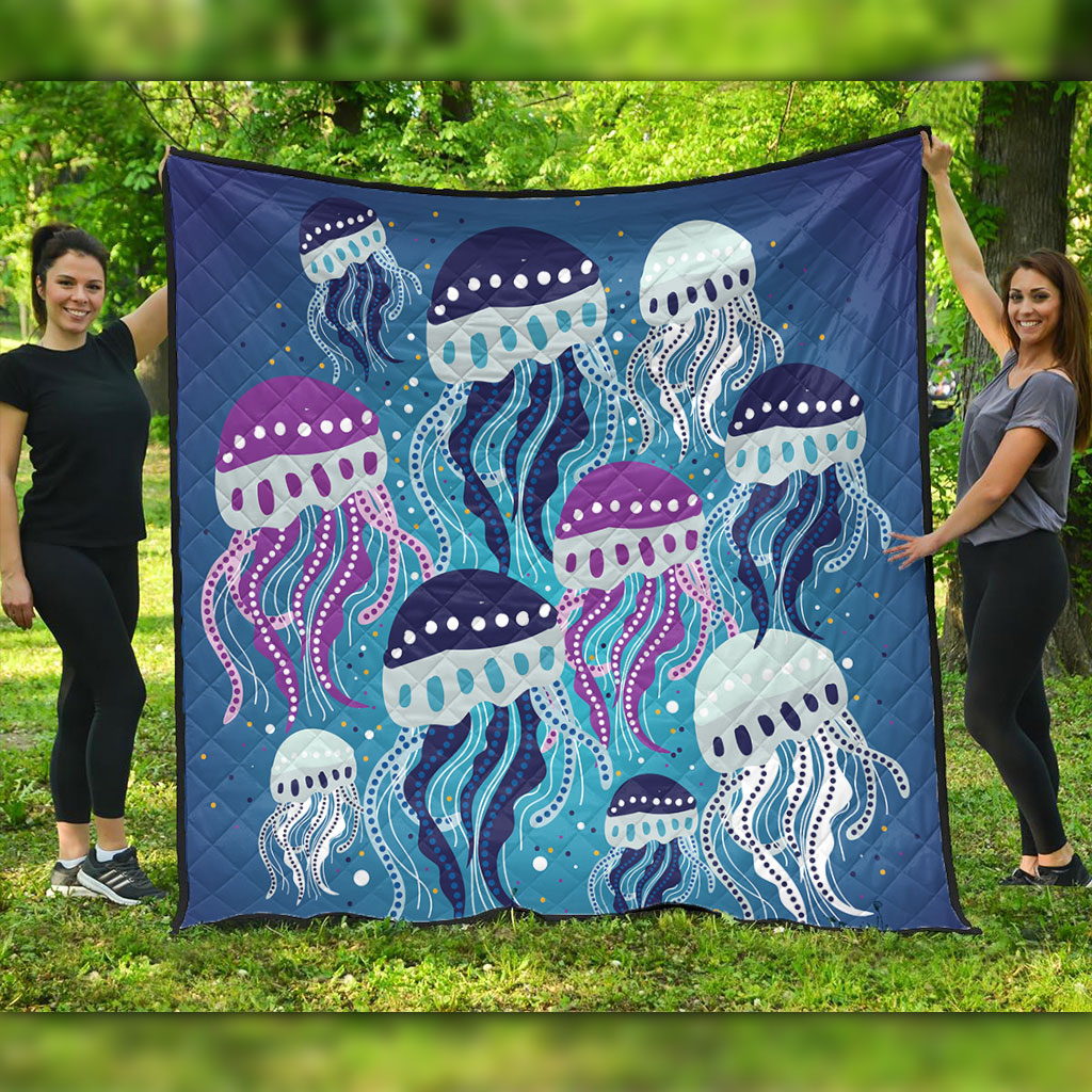 Australia Aboriginal Quilt - Aboriginal Art Painting With Jellyfish Quilt
