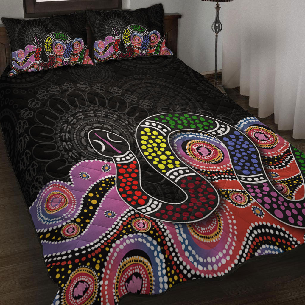 Australia Rainbow Serpent Aboriginal Quilt Bed Set - Dreamtime Rainbow ...