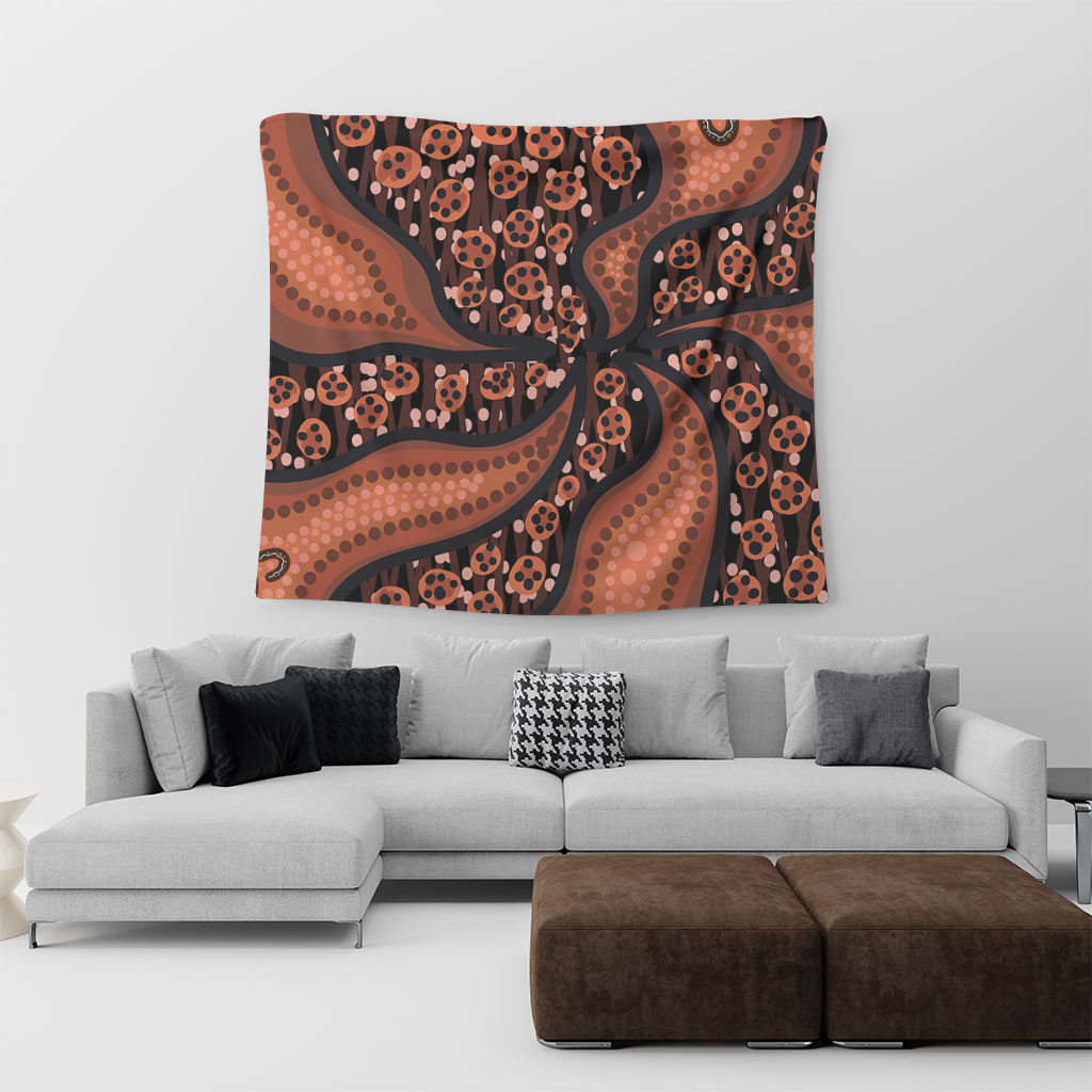 Australia Aboriginal Tapestry - Brown Background With An Aboriginal Art ...