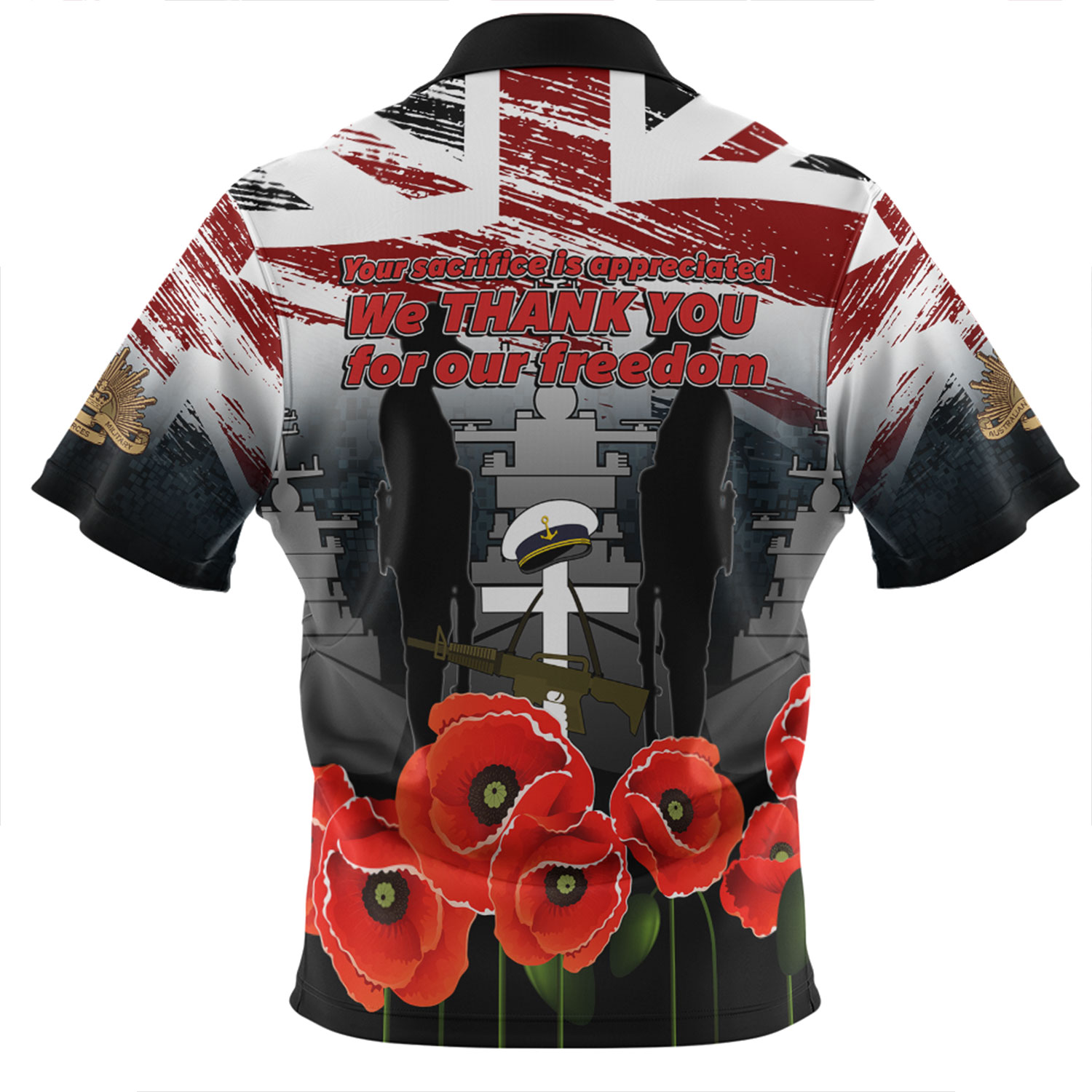 Australia Navy Force Anzac Day Custom Zip Polo Shirt - We Thank You For ...