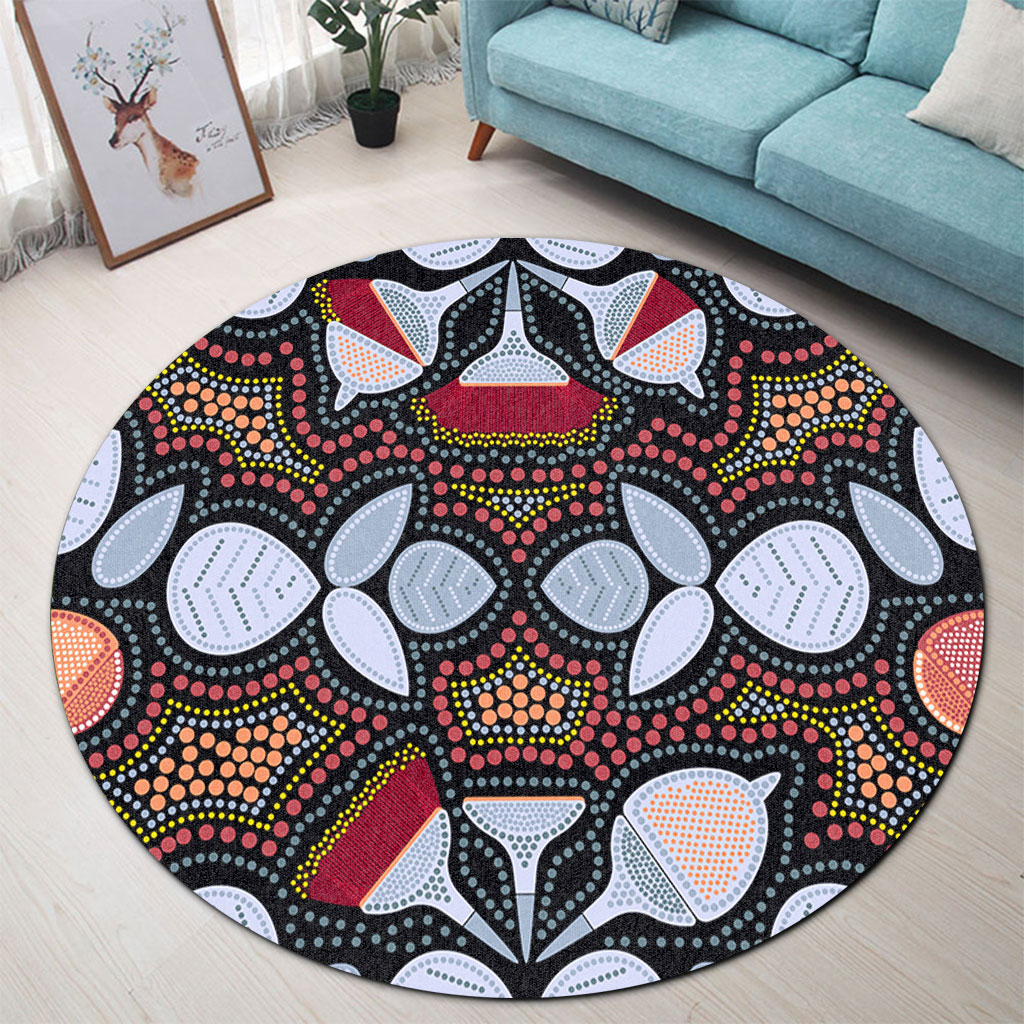 Australia Aboriginal Round Rug - Eucalyptus seamless pattern In ...