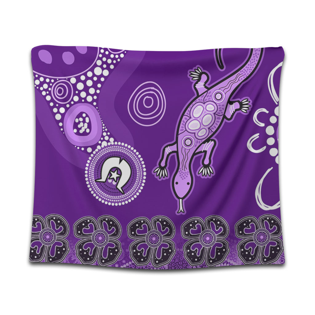 Australia Goanna Aboriginal Tapestry - Indigenous Dot Goanna (Purple ...