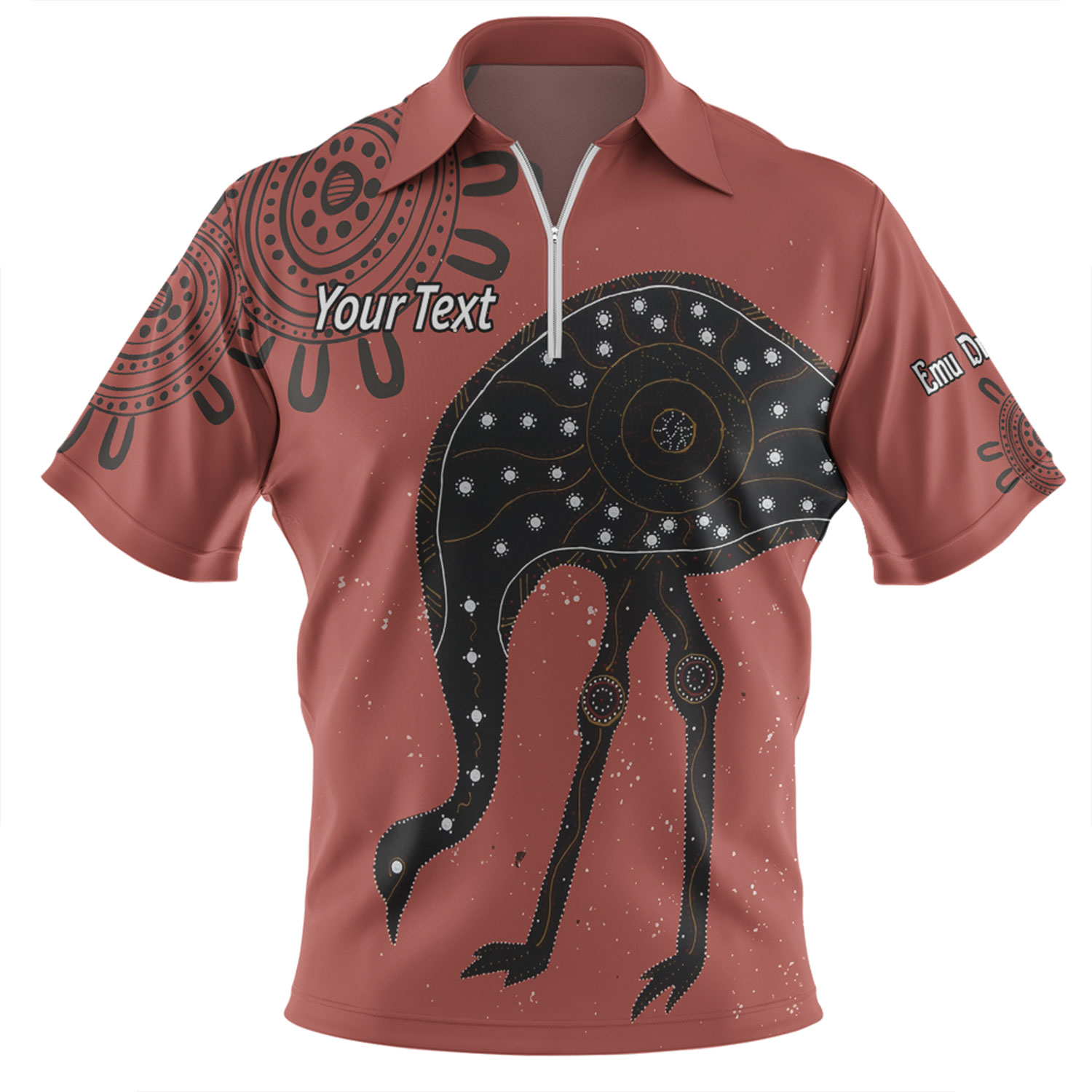 Australia Emu Aboriginal Custom Zip Polo Shirt - Emu Dreamtime Zip Polo ...