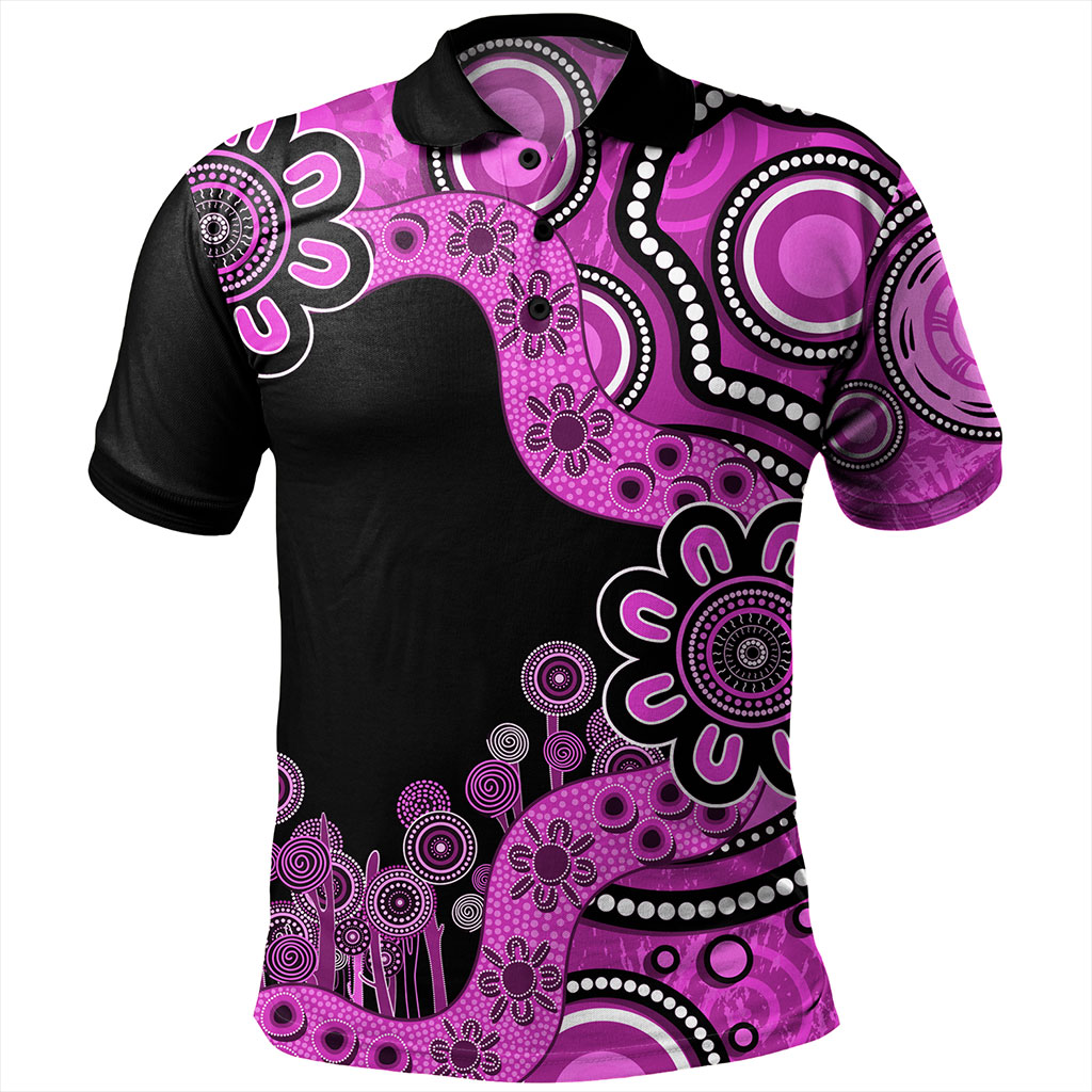 Australia Polo Shirt Aboriginal Indigenous Dot Painting Pink