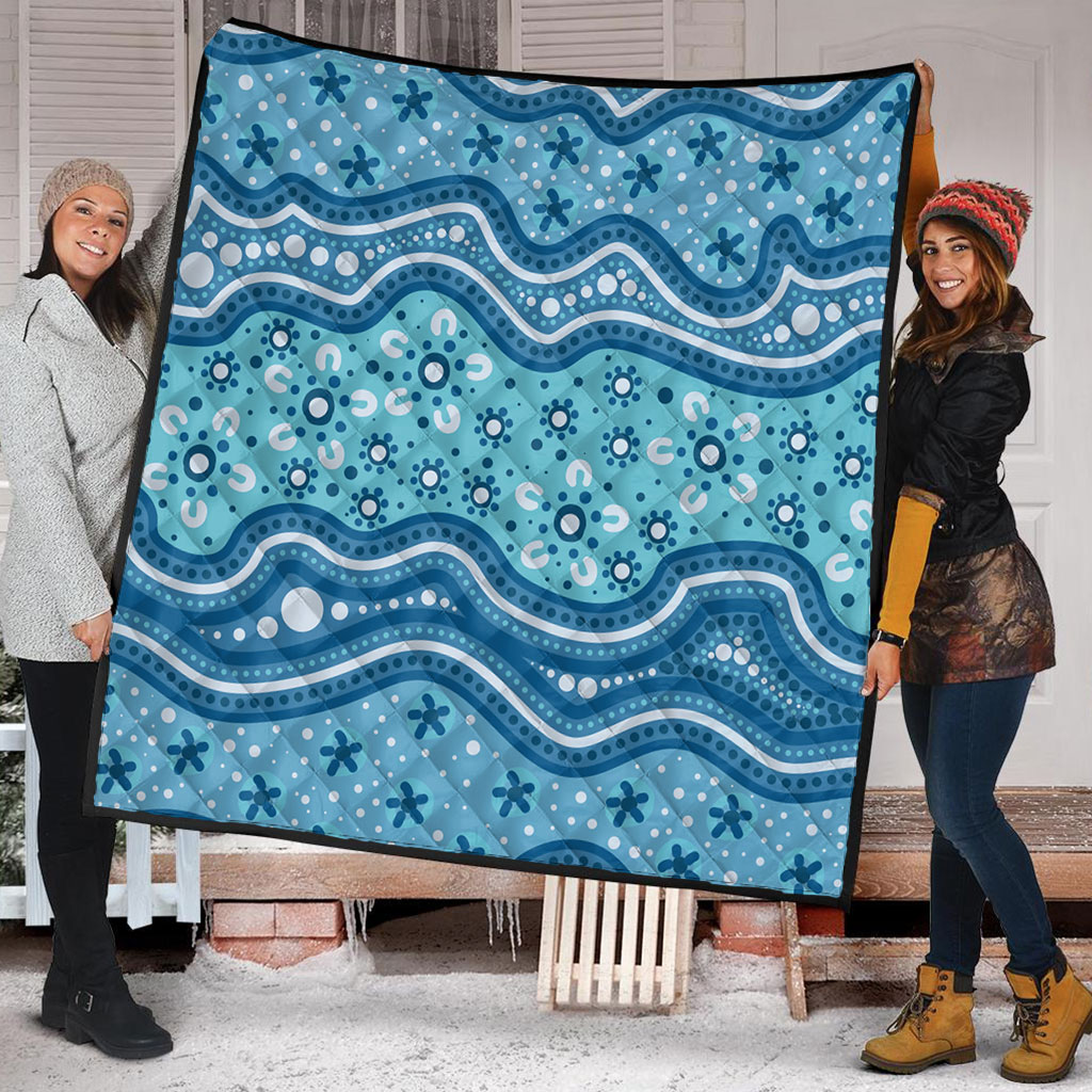 Australia Quilt Traditional Aboriginal Dot Patterns Blue Background