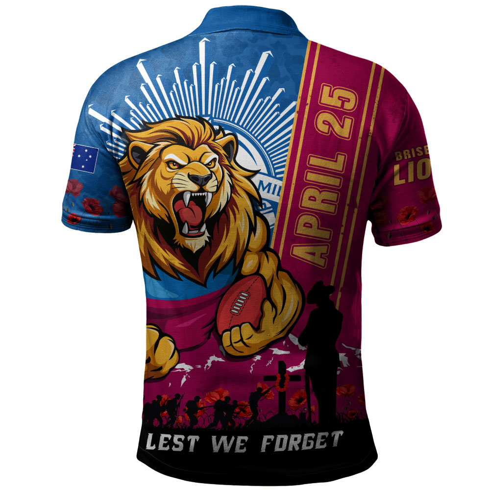 Brisbane Lions Polo Shirt Anzac Day Lest We Forget Memorial