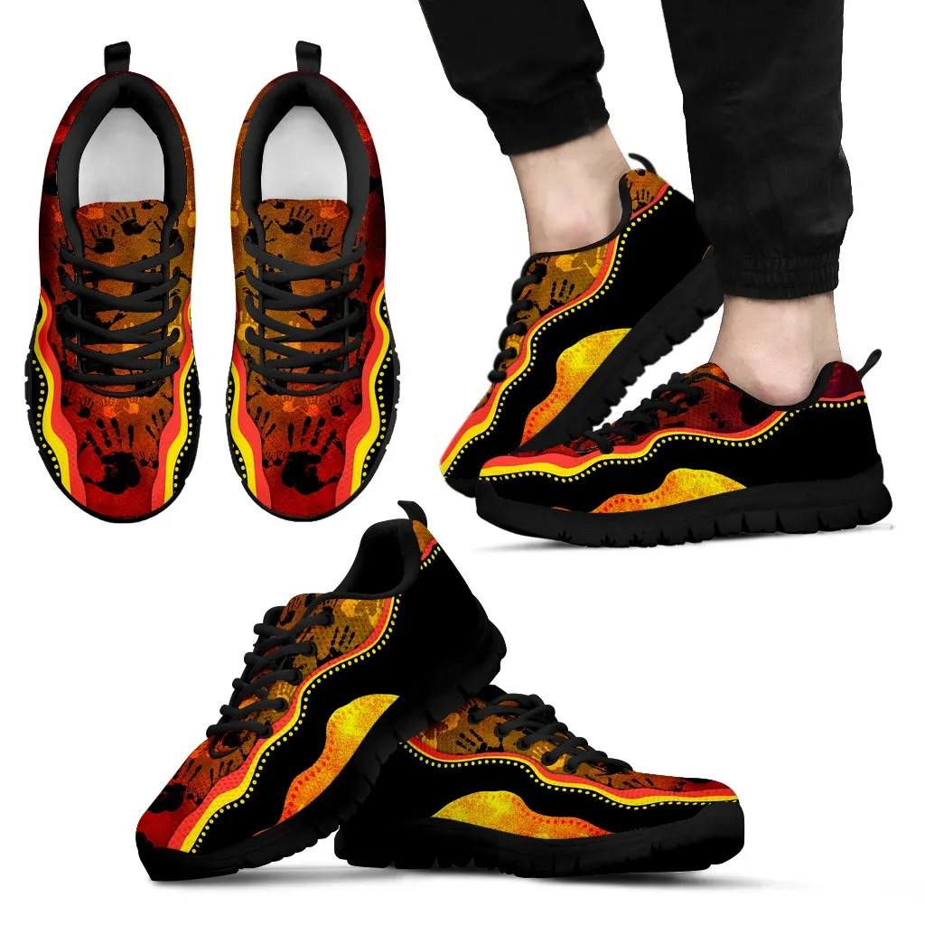 Australia Aboriginal Sneakers - Hand Rock Art Indigenous Golden Style