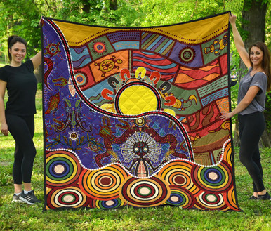 Australia Aboriginal Inspired Quilt - Shaman People and Animals