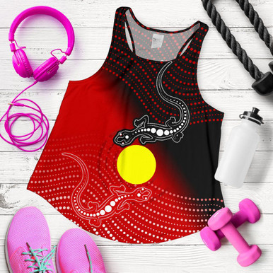 Australia Aboriginal Women Racerback Tank - Two Indigenous Lizard