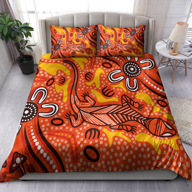 Australia Aboriginal Custom Bedding Set - Aussie Lizard Indigenous Art