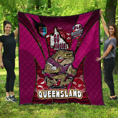 Queensland Team Quilt - Queensland Maroons Mascot With Aboriginal Art Quilt
