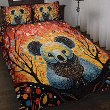 Australia Koala Custom Quilt Bed Set - Aboriginal Koala With Flowers ...