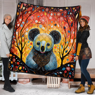 Australia Koala Custom Quilt - Aboriginal Koala With Flowers Quilt