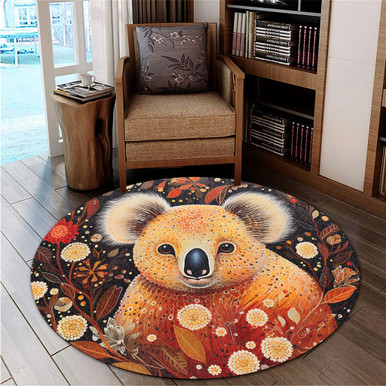 Australia Koala Custom Round Rug - Aboriginal Koala With Golden Wattle ...