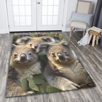Australia Koala Area Rug - Three Koalas with Gum Trees Ver1 Area Rug