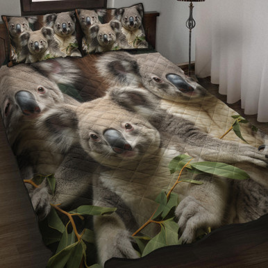 Australia Koala Quilt Bed Set - Three Koalas with Gum Trees Ver3 Quilt ...