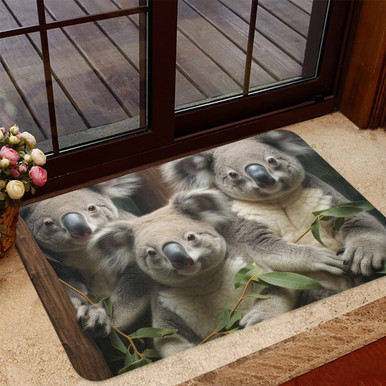 Australia Koala Door Mat - Three Koalas with Gum Trees Ver3 Door Mat