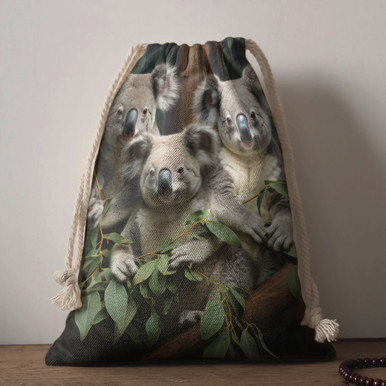 Australia Koala Drawstring Bag - Three Koalas with Gum Trees Ver3 ...