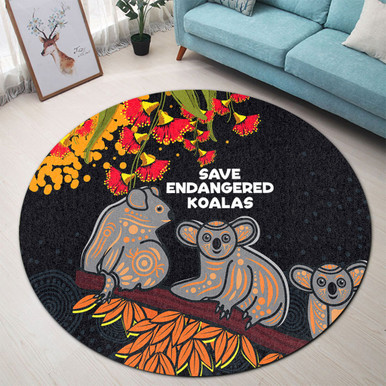 Australia Koala Round Rug - Aboriginal Save Endangered Koalas Red ...