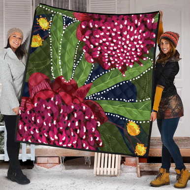 Australia Flowers Aboriginal Quilt - Australian Waratah Flower Art Quilt